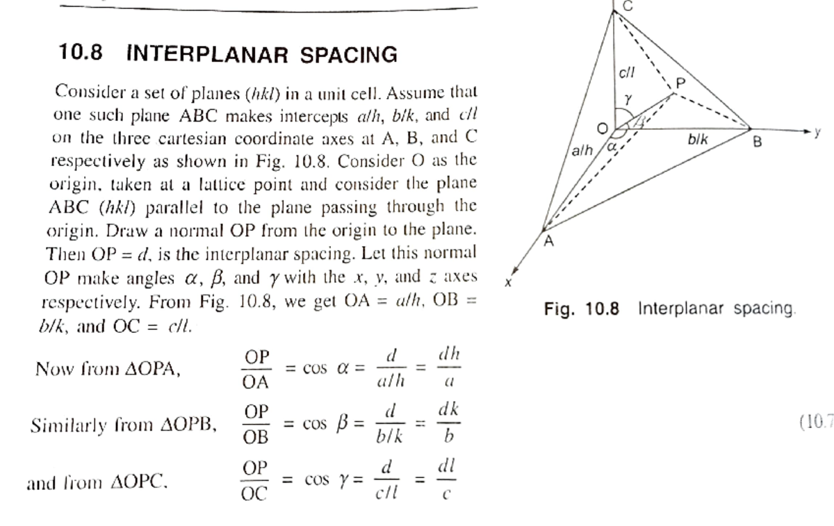 Interplanar spacing,simple crystal structure - 10 INTERPLANAR SPACING c/! Consider a set of ...