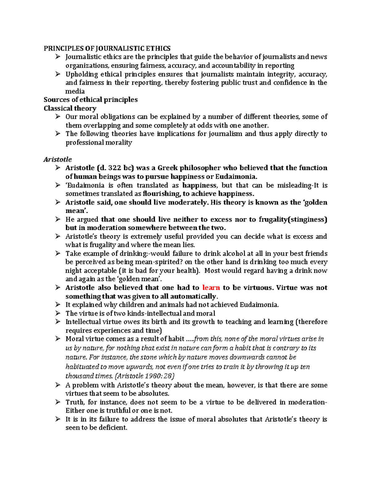 PRINCIPLES OF JOURNALISTIC ETHICS: A STUDY ON SOURCES AND THEORIES ...