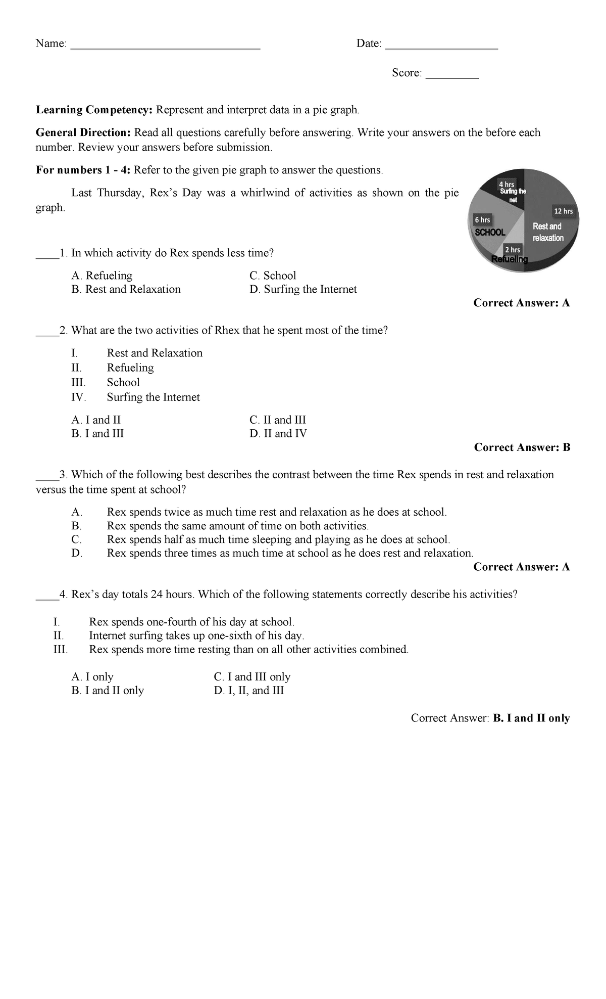 Sample HOTS Questions on Pie Graph Interpretation (Math 101) - Studocu