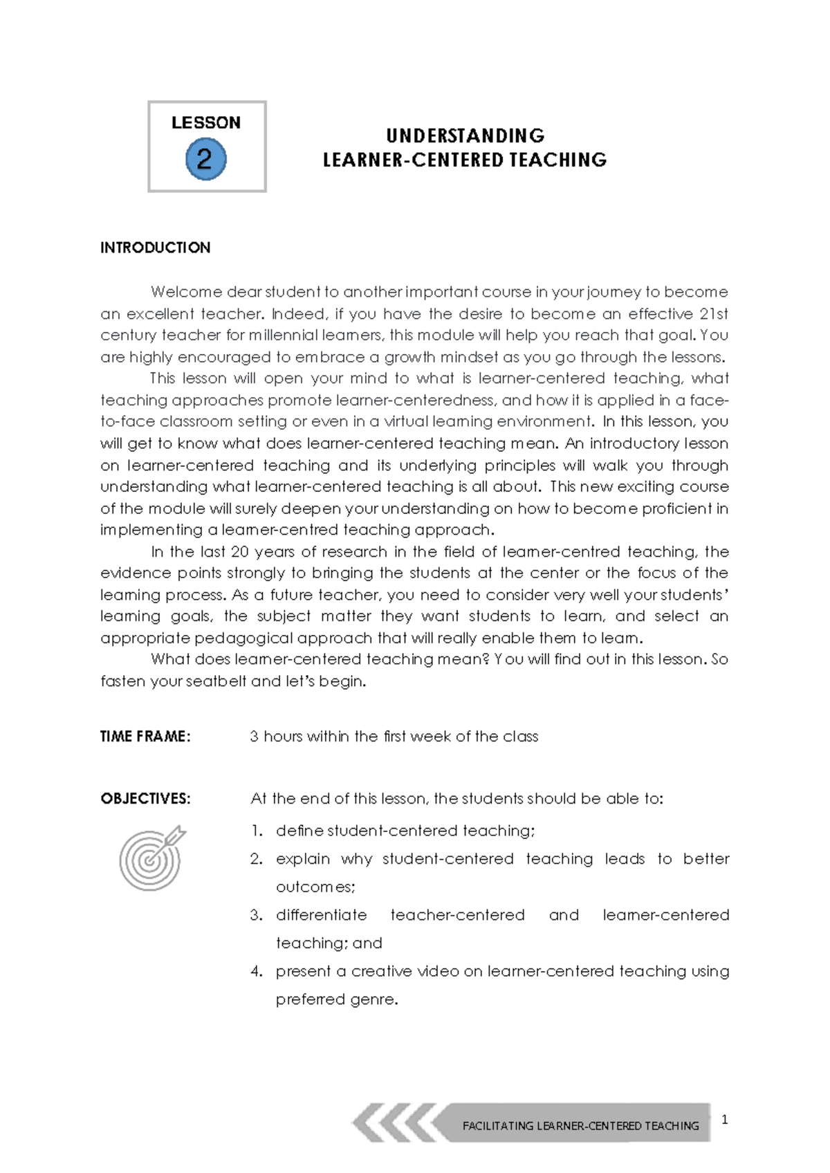 EDUC 101 Module 1 Lesson 2: Understanding Learner-Centered Teaching ...