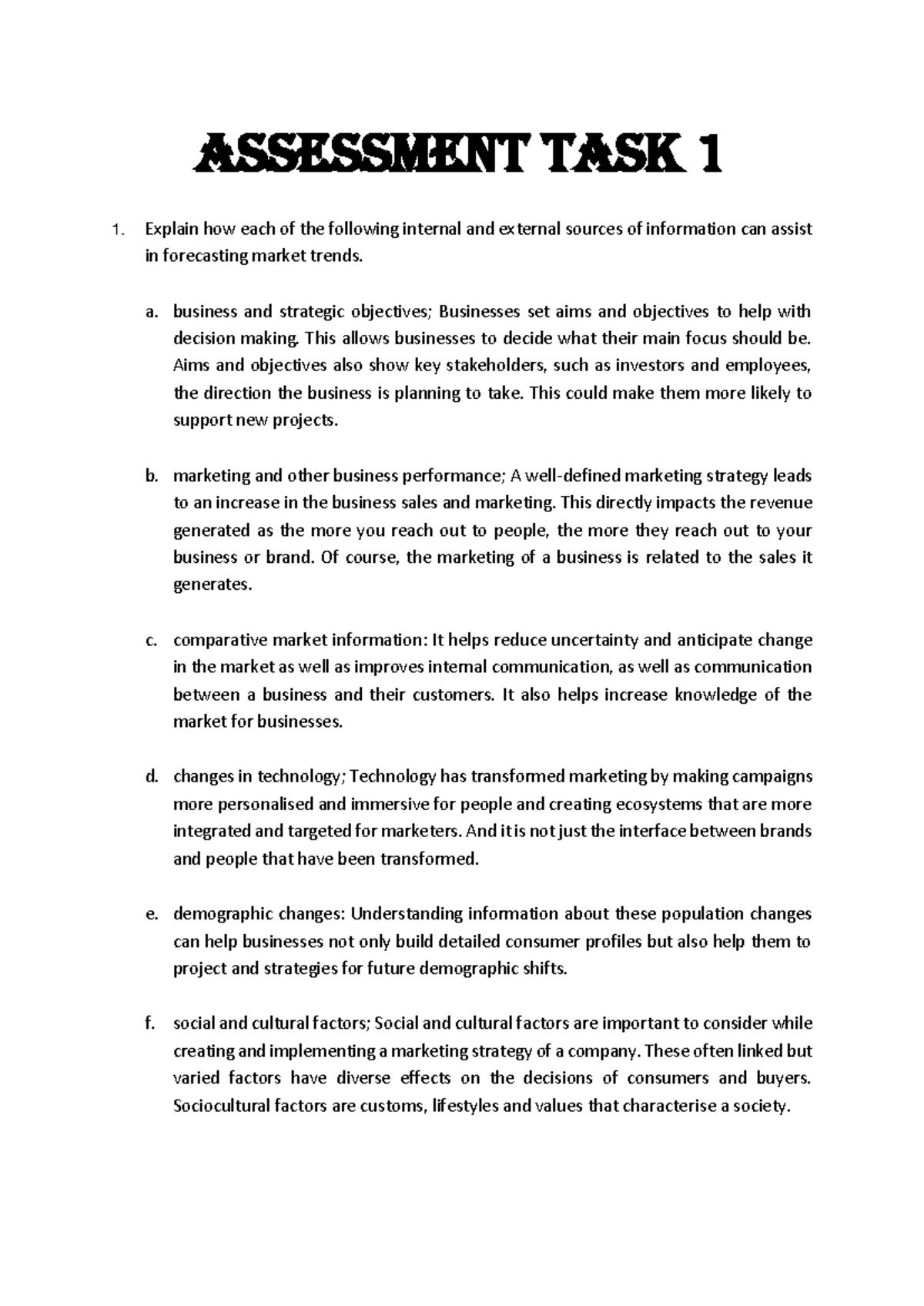 Assessment TASK 1 - ASSESSMENT TASK 1 Explain how each of the following ...