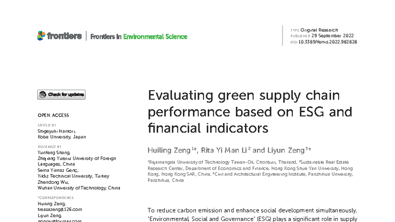 Evaluating Green Supply Chain Performance: ESG & Financial Indicators ...