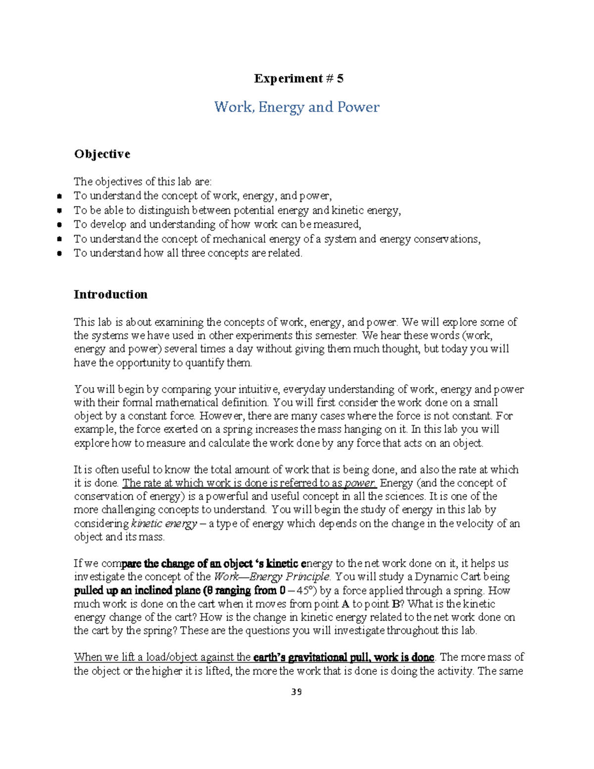 Physics Lab Manual: Experiment 5 - Work, Energy & Power Analysis - Studocu