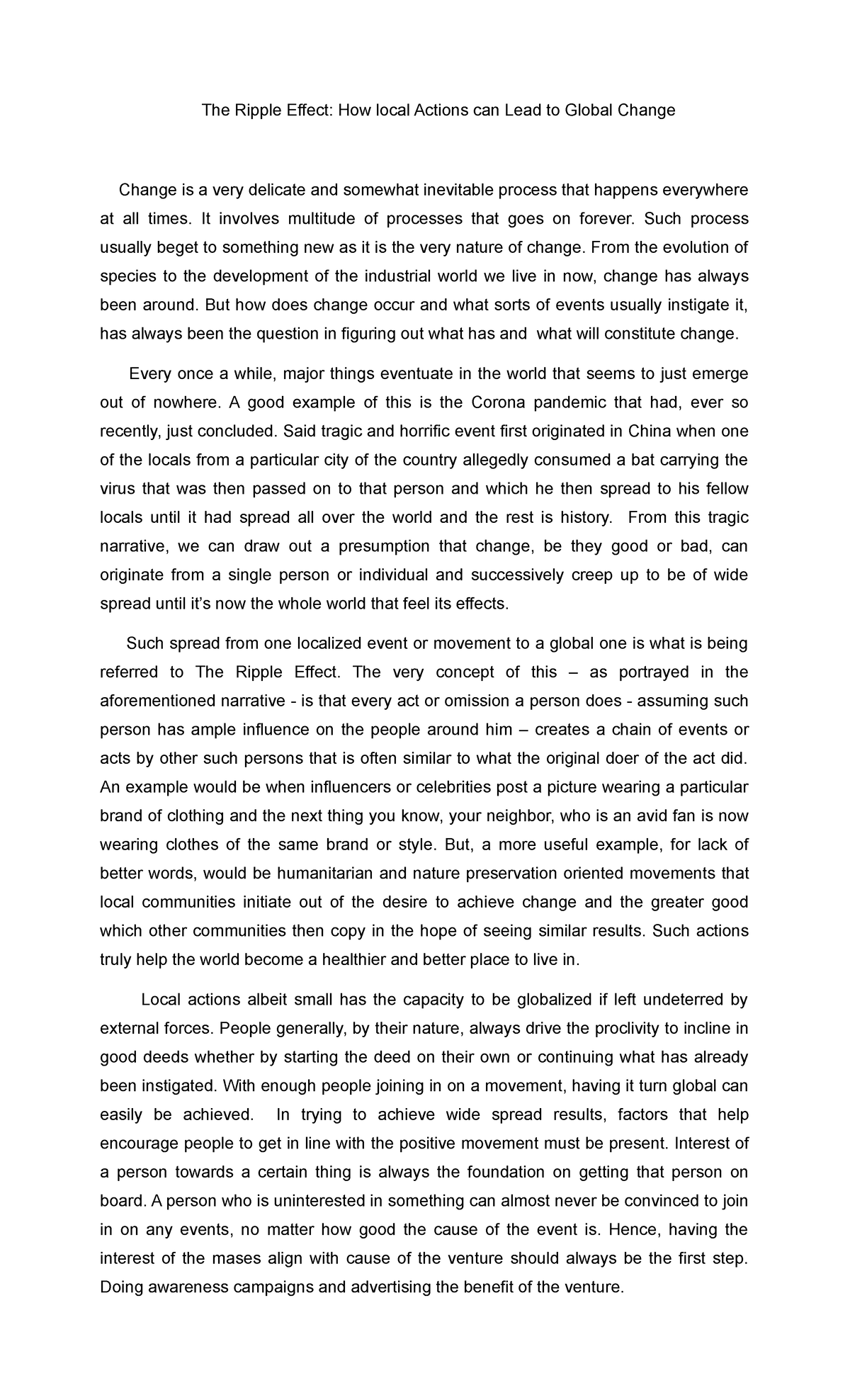 The Ripple Effect: Local Actions Leading to Global Change - Essay Notes ...