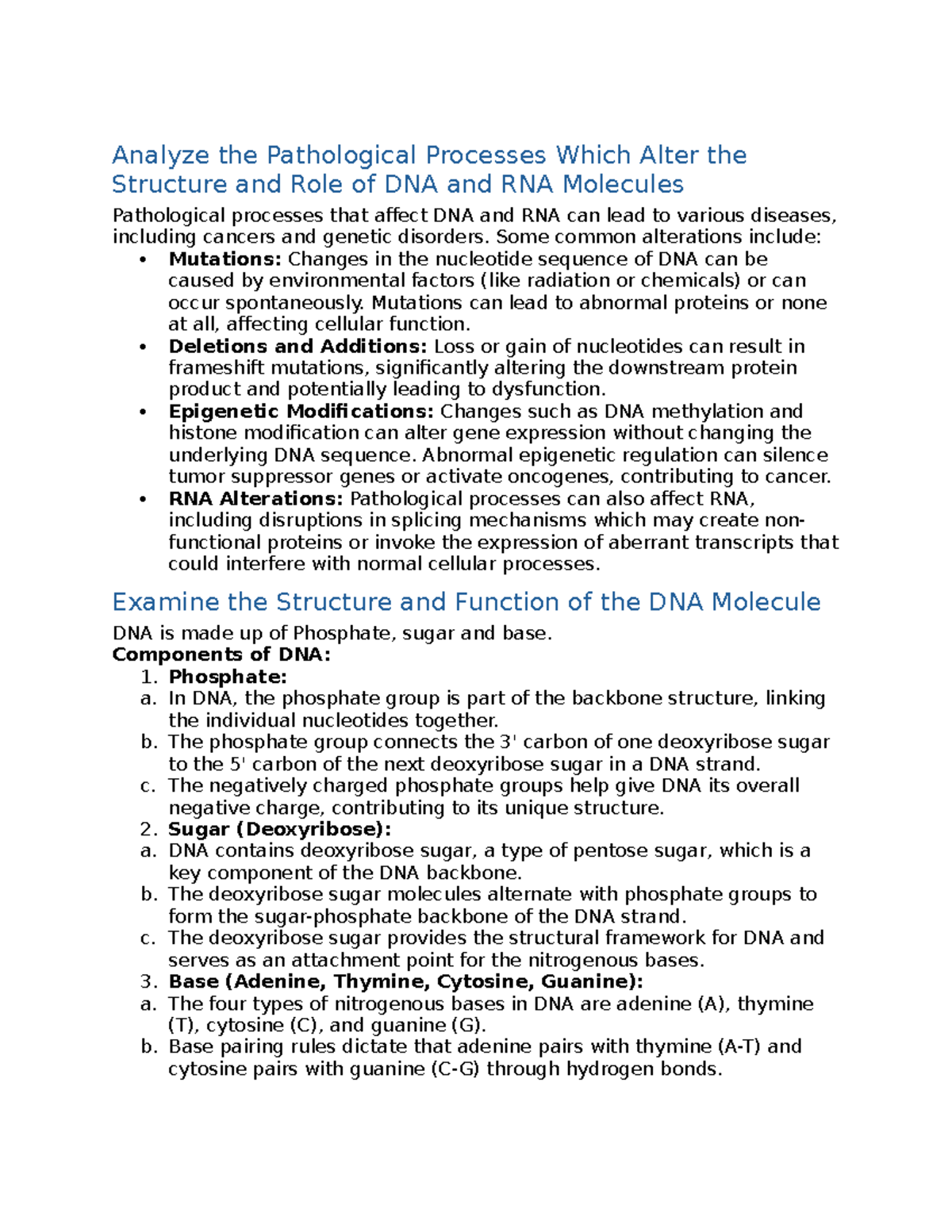 5315 Genetics: Pathological Processes Affecting DNA & RNA Structure ...
