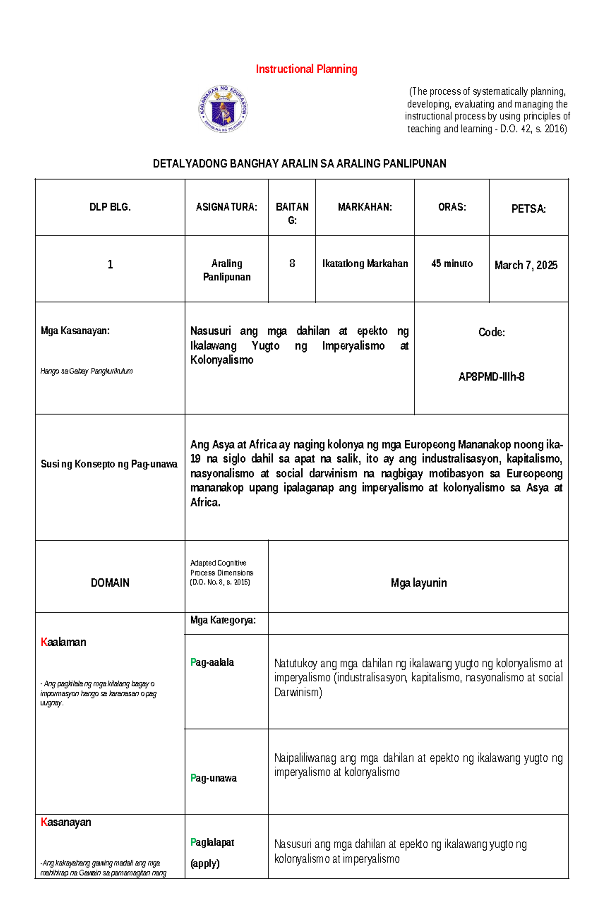 Final Lesson Plan on Imperialism and Colonialism - AP 10 - Studocu