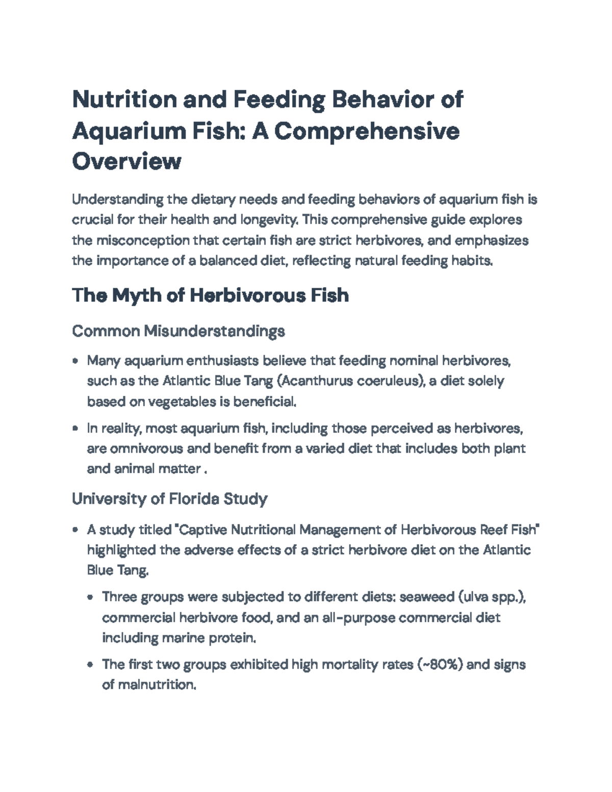 Nutrition and Feeding Behavior of Aquarium Fish: Myths and Realities ...