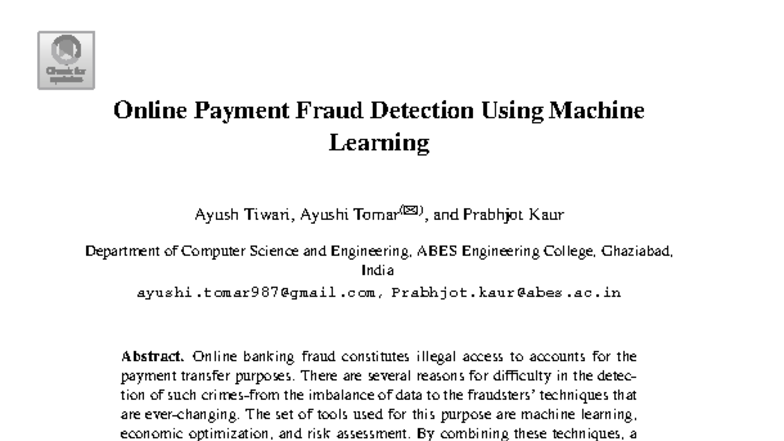 Online Payment Fraud Detection Using ML Techniques (CSE 2023) - Studocu