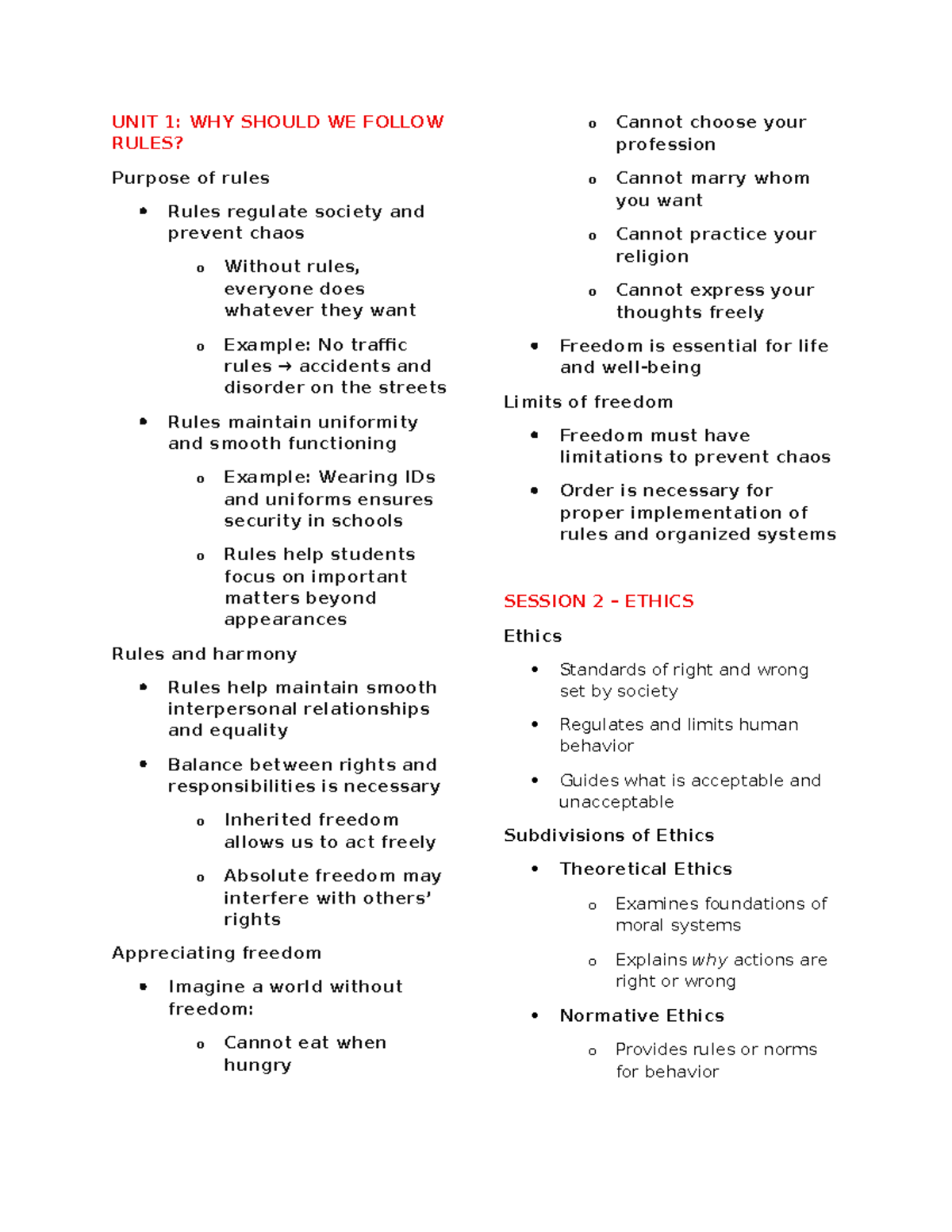 UNIT 1-6: Understanding Rules, Ethics, and Morality in Society - Studocu