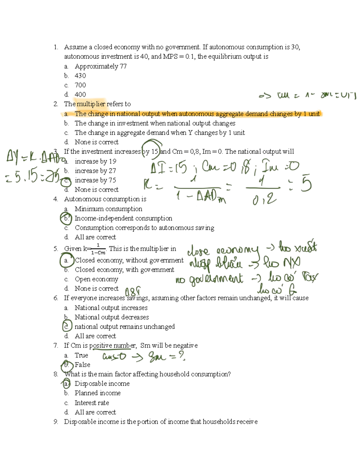 Questions to Review - Chap 3: Economic Equilibrium & Multiplier Effects ...