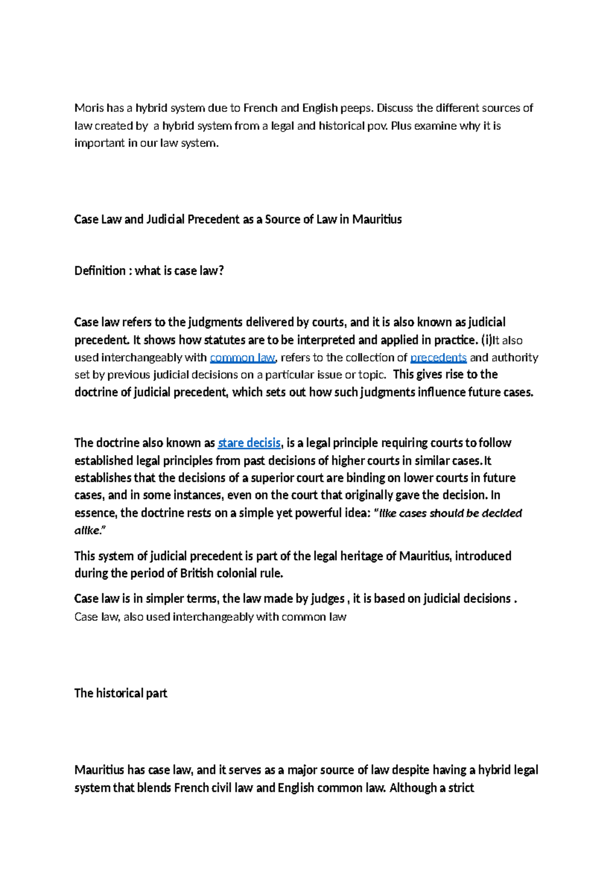 Case Law and Judicial Precedent in Mauritius: A Hybrid Legal System ...