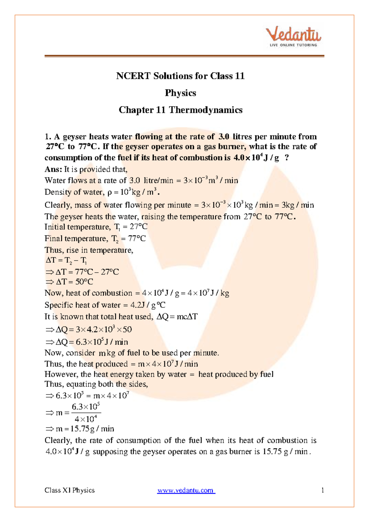 NCERT Solutions for Class 11 Physics - Chapter 11 Thermodynamics - Studocu