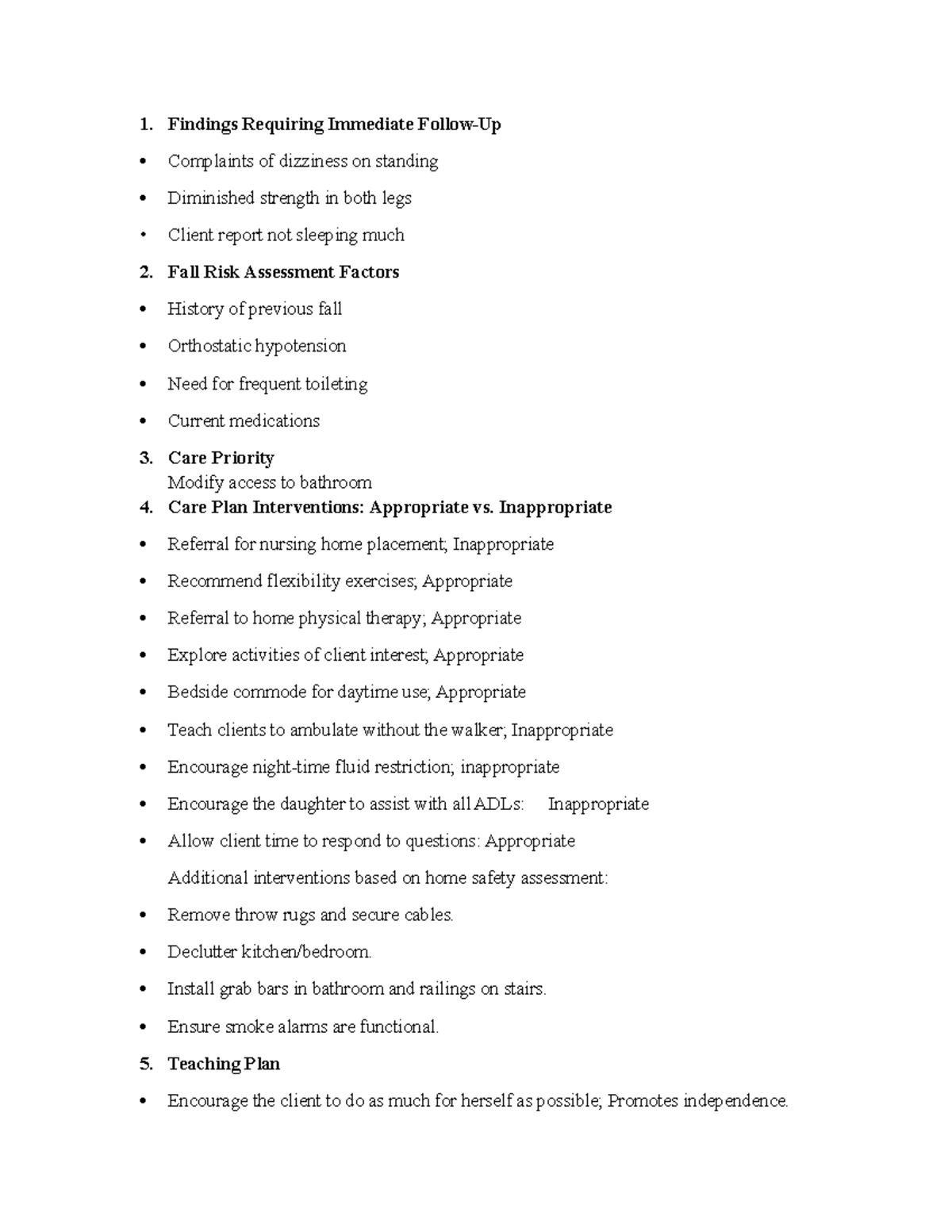 Fall Risk Assessment & Care Plan for Chloe Johnston - Nursing 101 - Studocu