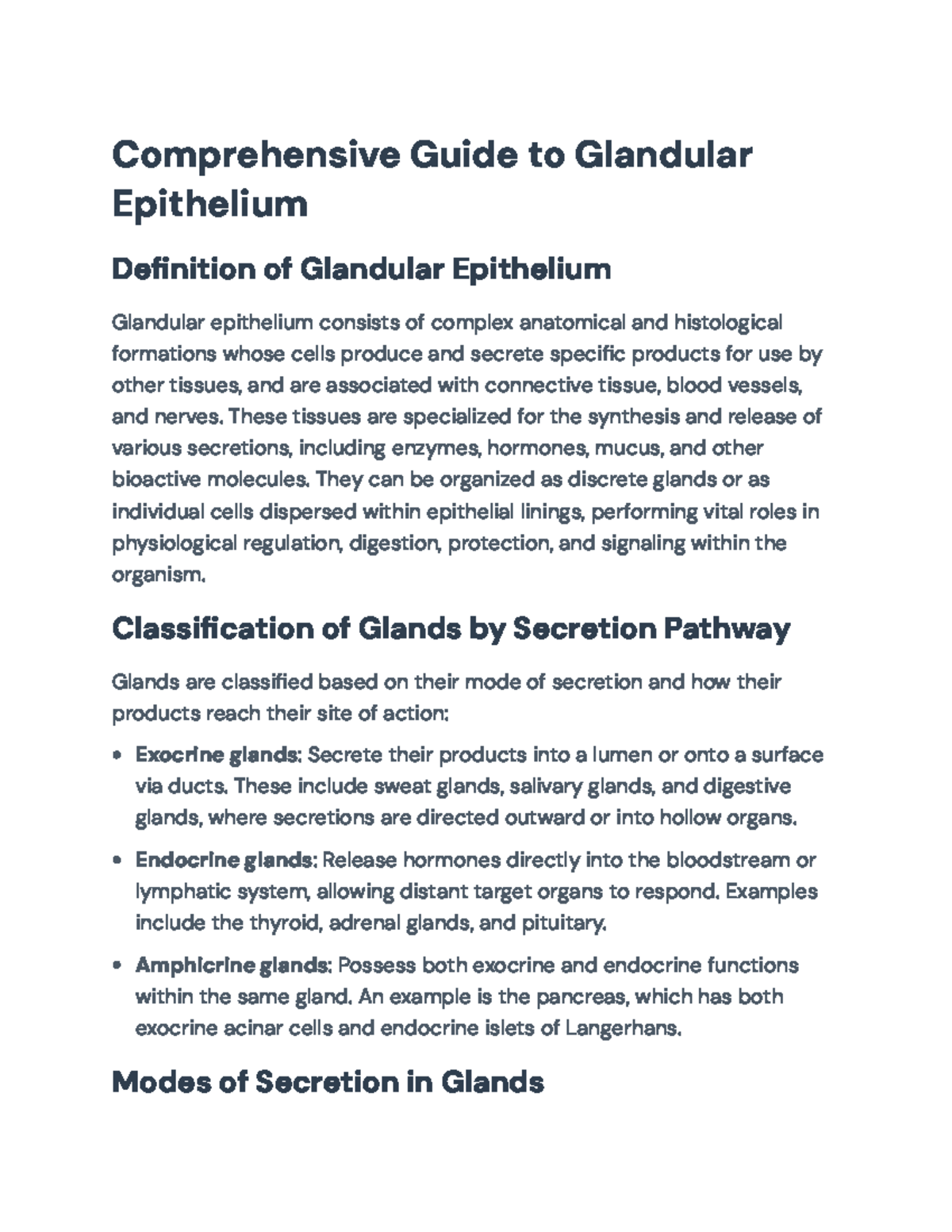 Comprehensive Overview of Glandular Epithelium: Functions & Types - Studocu