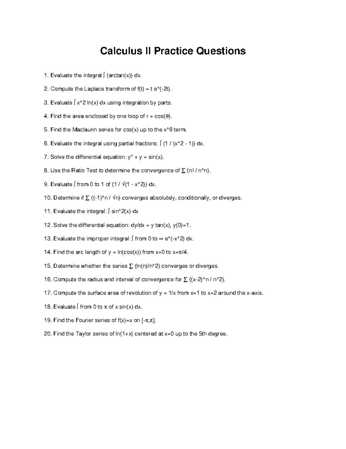 Calculus II Practice Questions Set 3: Integrals, Series & More - Studocu