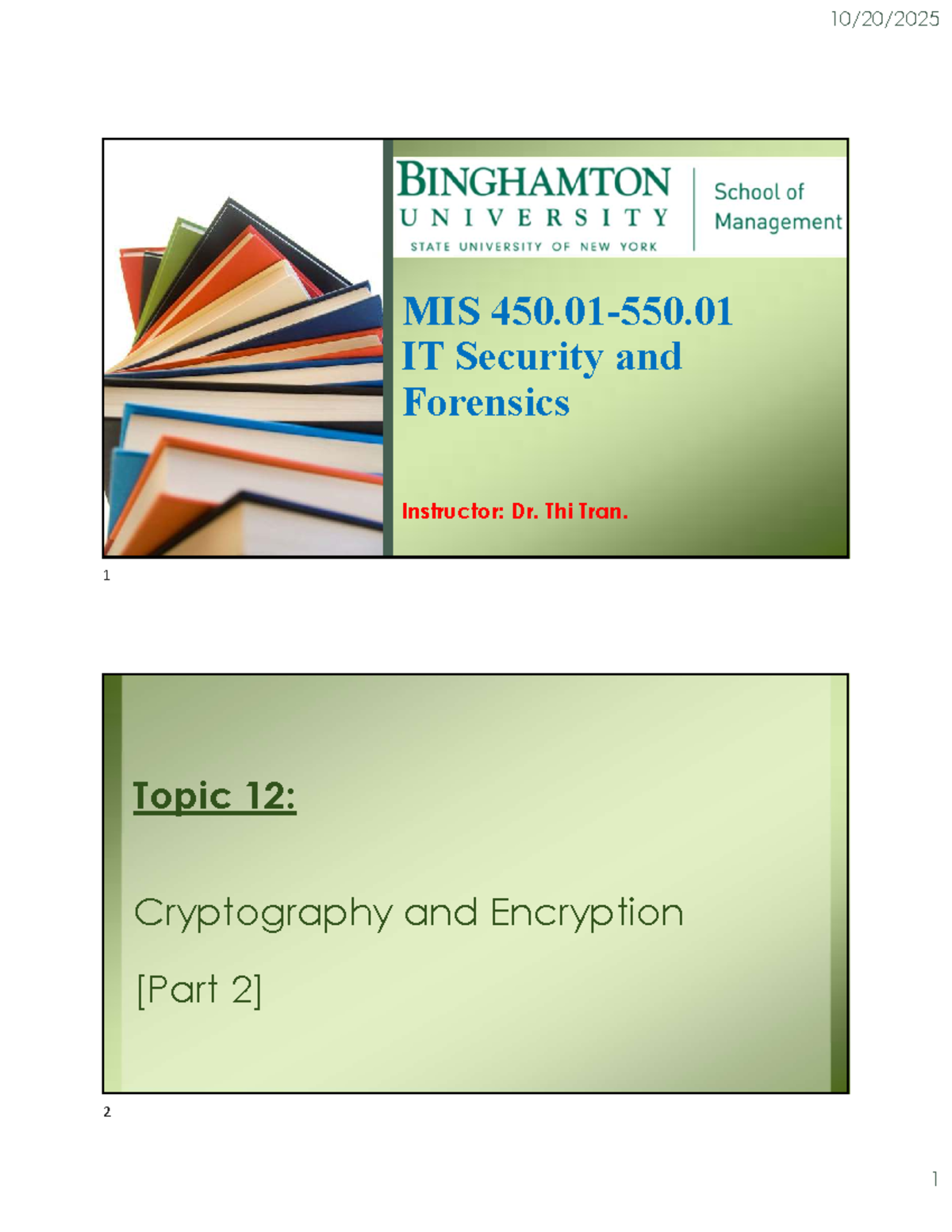 MIS IT Security & Forensics: Week 10 - Topic 12 - Cryptography ...