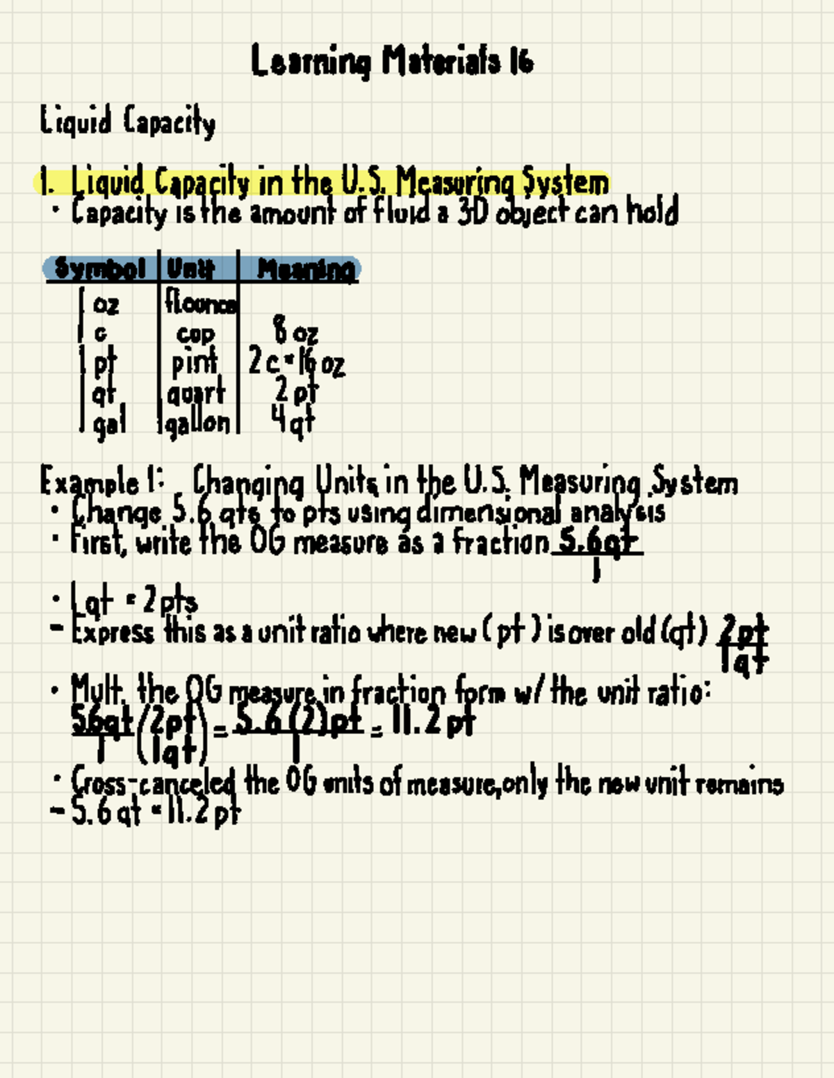 MATH 116 - Liquid Capacity Overview: U.S. and Metric Systems - Studocu