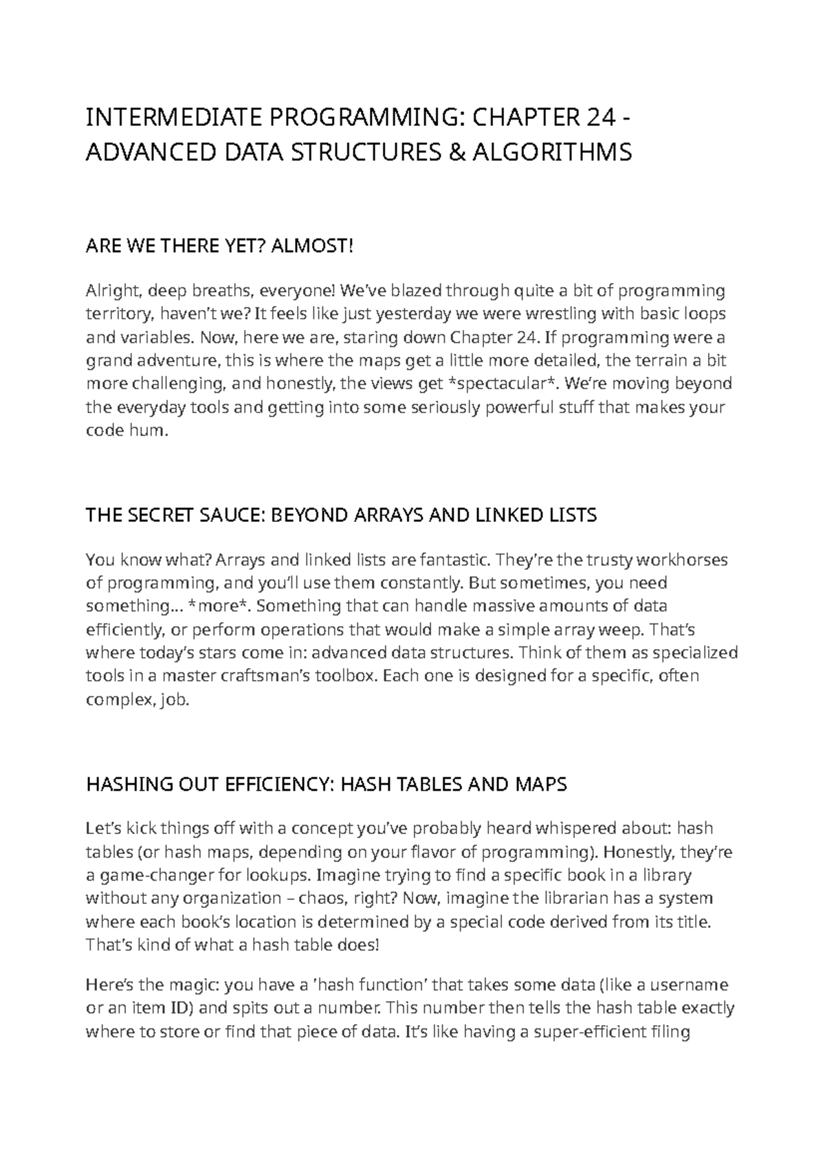 INTERMEDIATE PROGRAMMING: CH24 ADVANCED DATA STRUCTURES INSIGHTS - Studocu