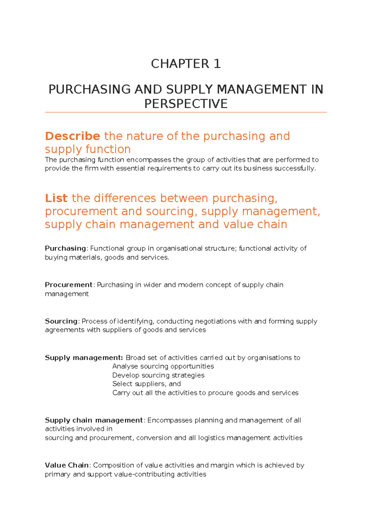 Purchasing & Supply Management: Chapter 1-4 Learning Objectives - Studocu