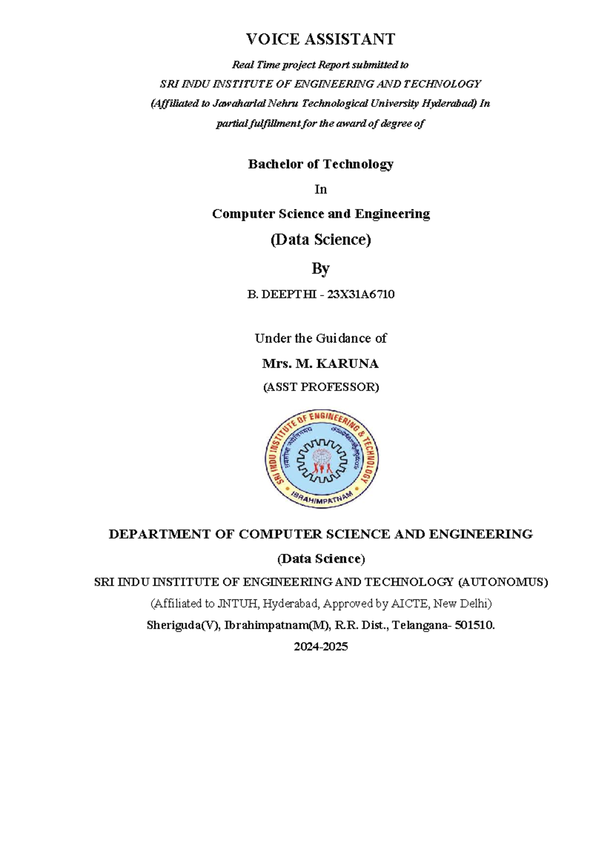 VOICE ASSISTANT TO DO LIST Project Report - B.Tech CSE (Data Science ...