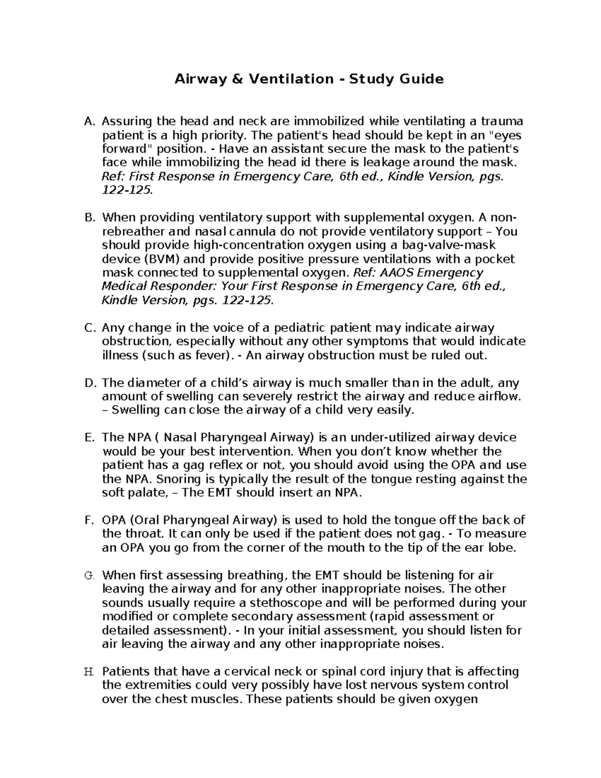 Airway Management & Ventilation Techniques Study Guide (EMT) - Studocu