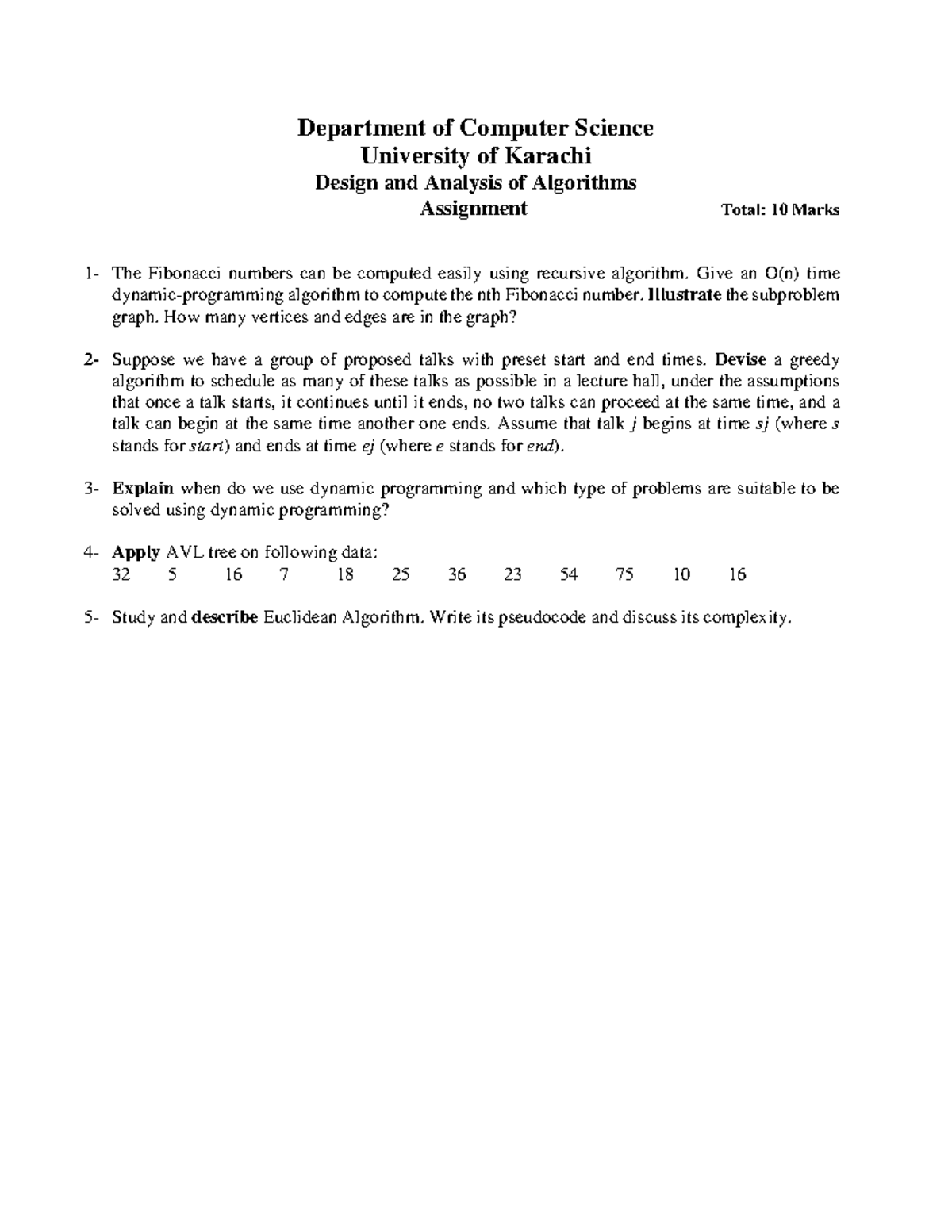 Assignment DAA fall 2024 - Department of Computer Science University of ...