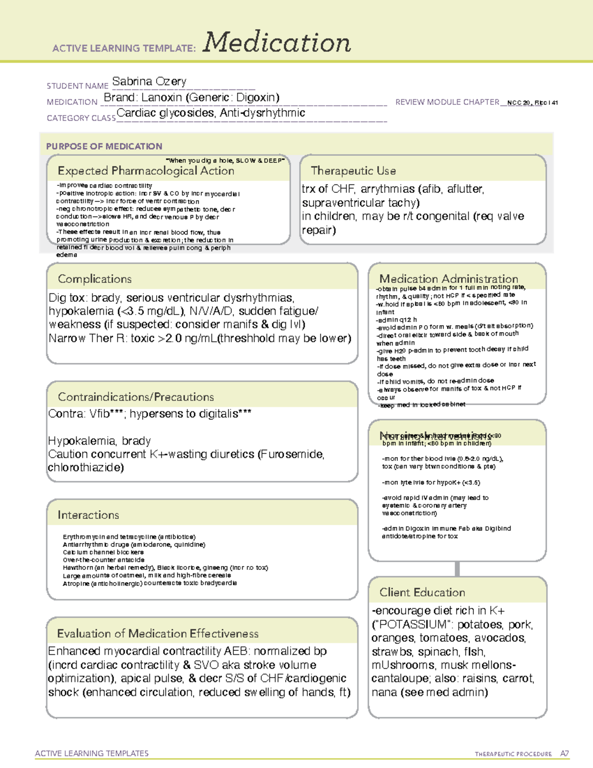 Lanoxin AKA Digoxin Med Temp - ACTIVE LEARNING TEMPLATES THERAPEUTIC ...