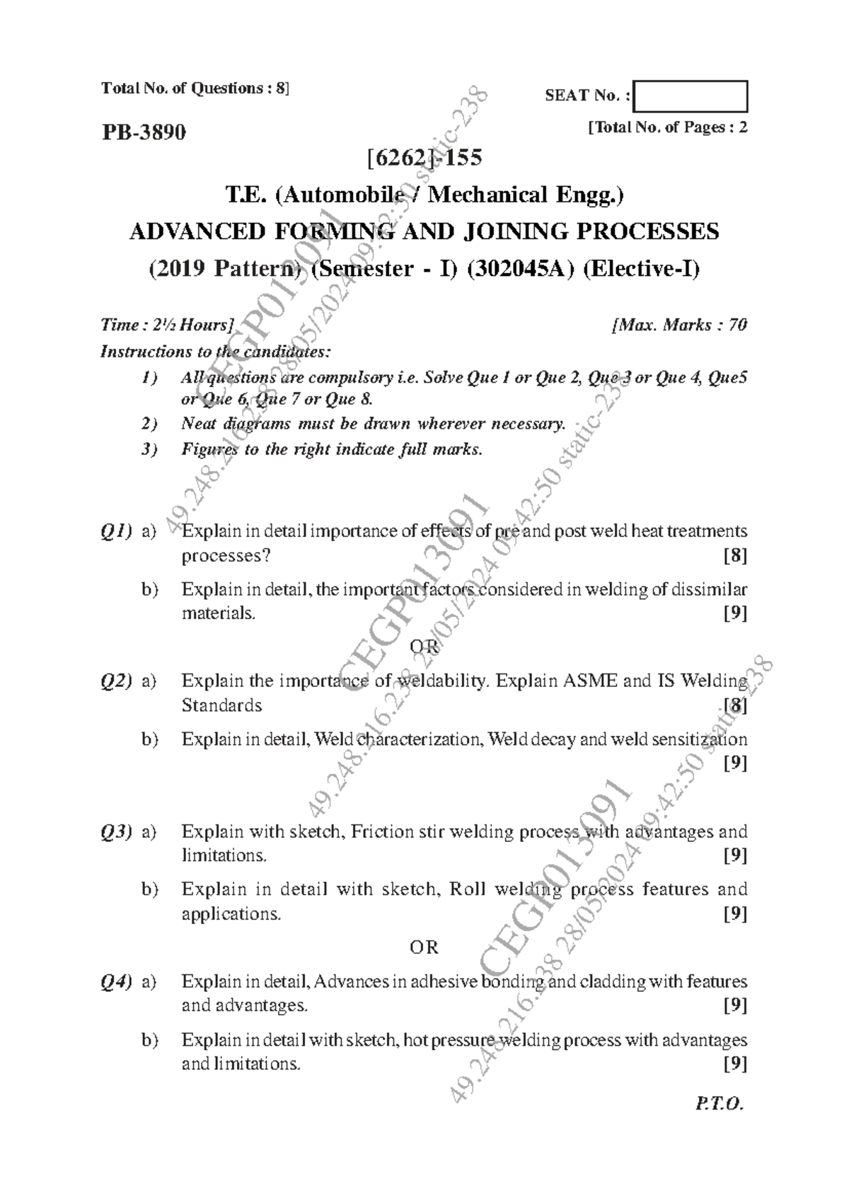 T.E. (Automobile Mechanical Engg.) Advanced Forming & Joining Processes ...