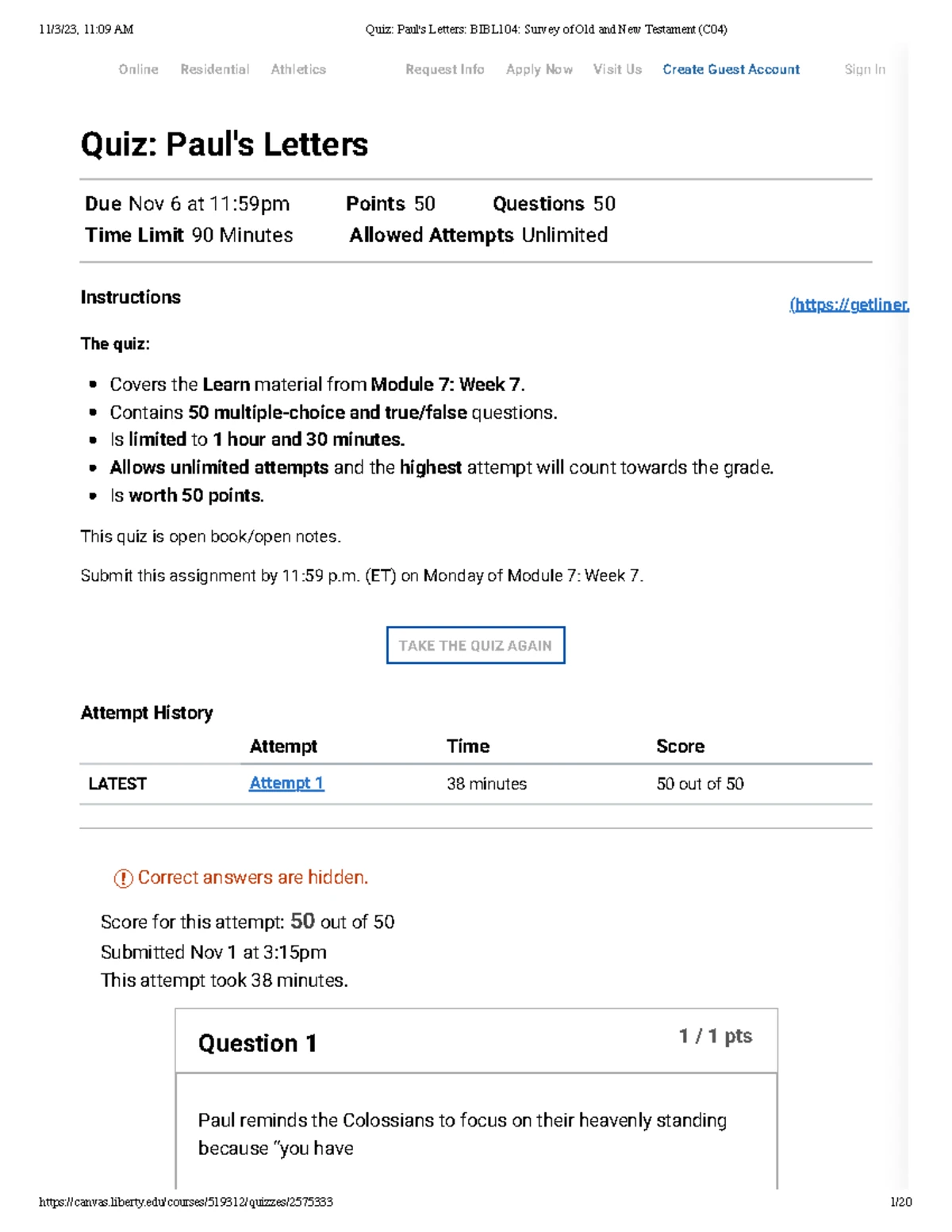 Quiz Paul's Letters BIBL104 Survey of Old and New Testament (C04 ...