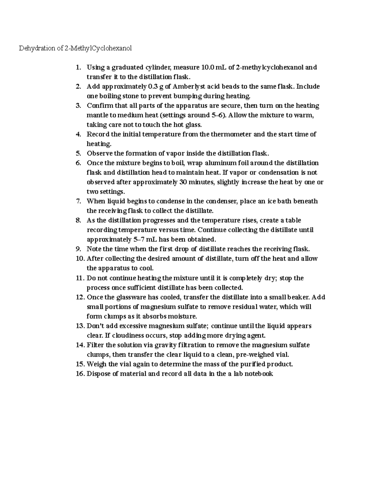Lab Report 6SS: Dehydration Experiment Procedure and Observations - Studocu