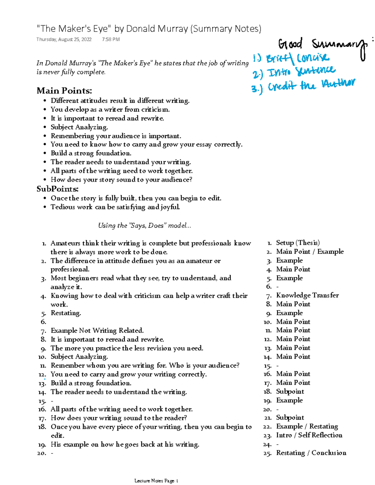 ENG 210 - The Maker's Eye by Donald Murray (Summary Notes) - Studocu