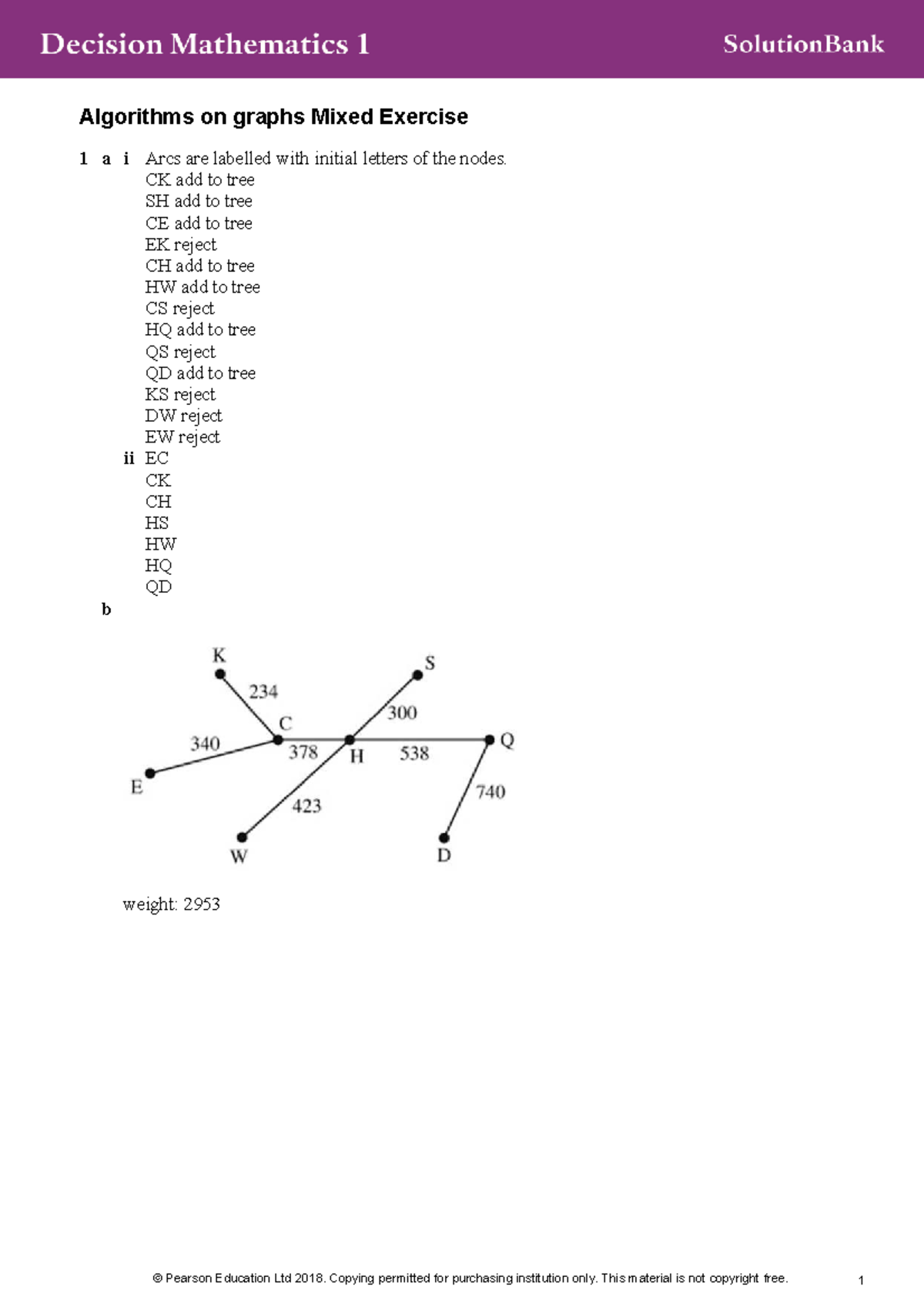 Alevels DM1 Mixed Exercise 3: Graph Algorithms and Trees - Studocu