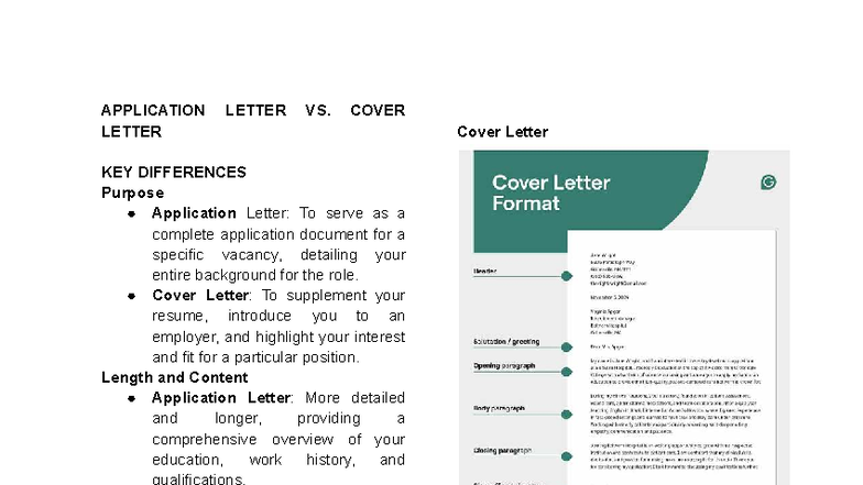 Technical Writing: Application & Cover Letter Differences - Studocu
