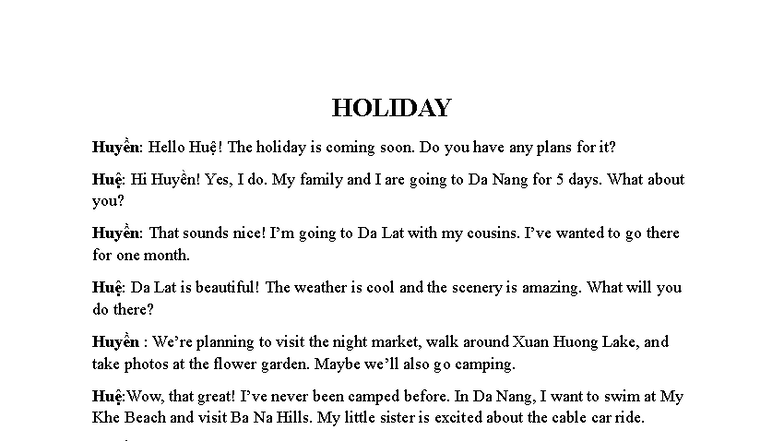 A2 - Holiday Plans and Tet Celebrations: A Dialogue - Studocu