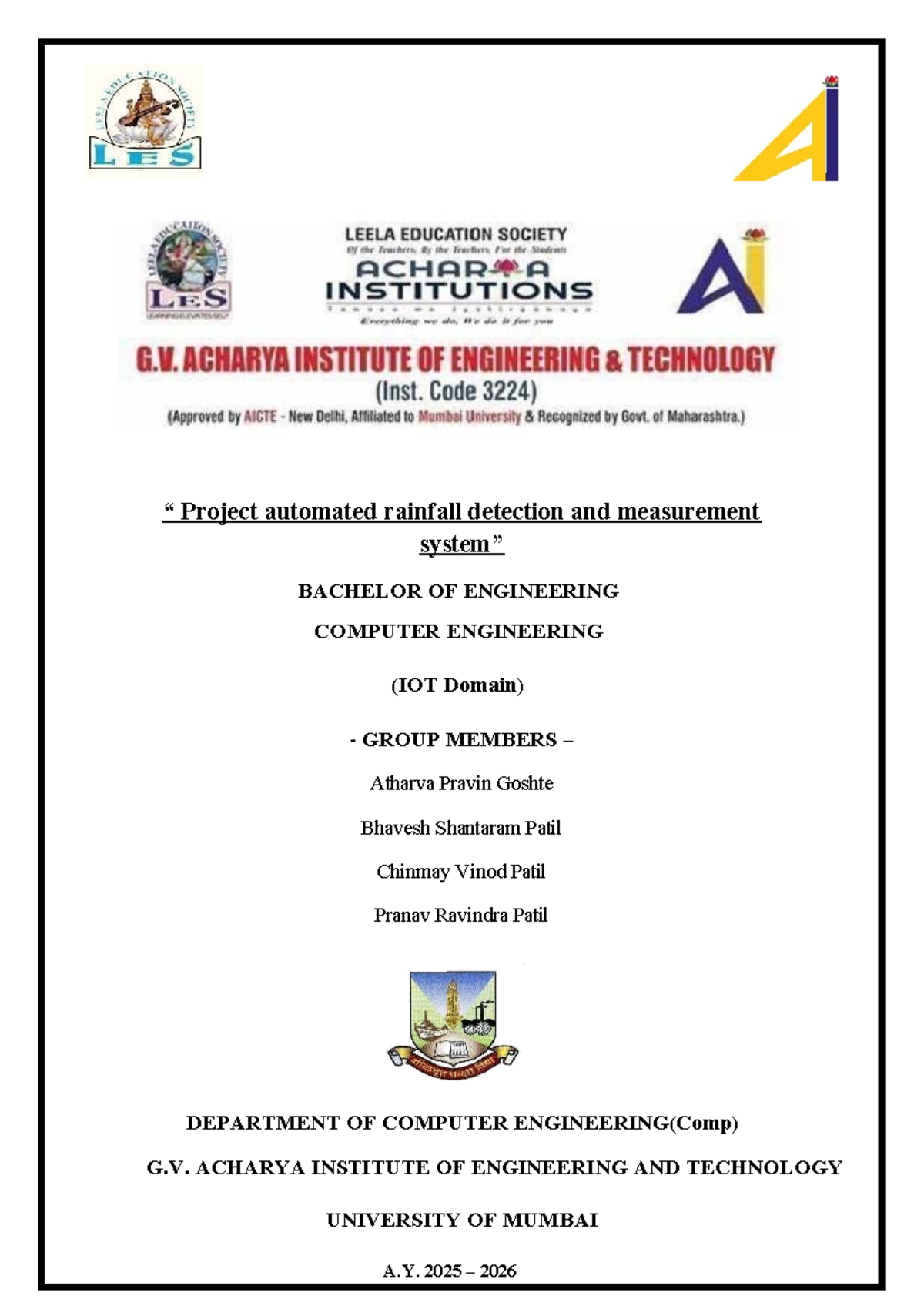 Automated Rainfall Detection & Measurement Project (B.E. Comp Engg ...