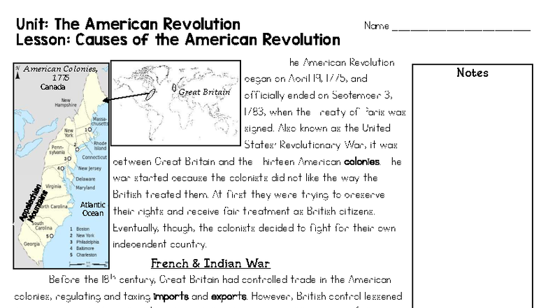 Unit: The American Revolution Lesson: Key Causes of the Revolution ...