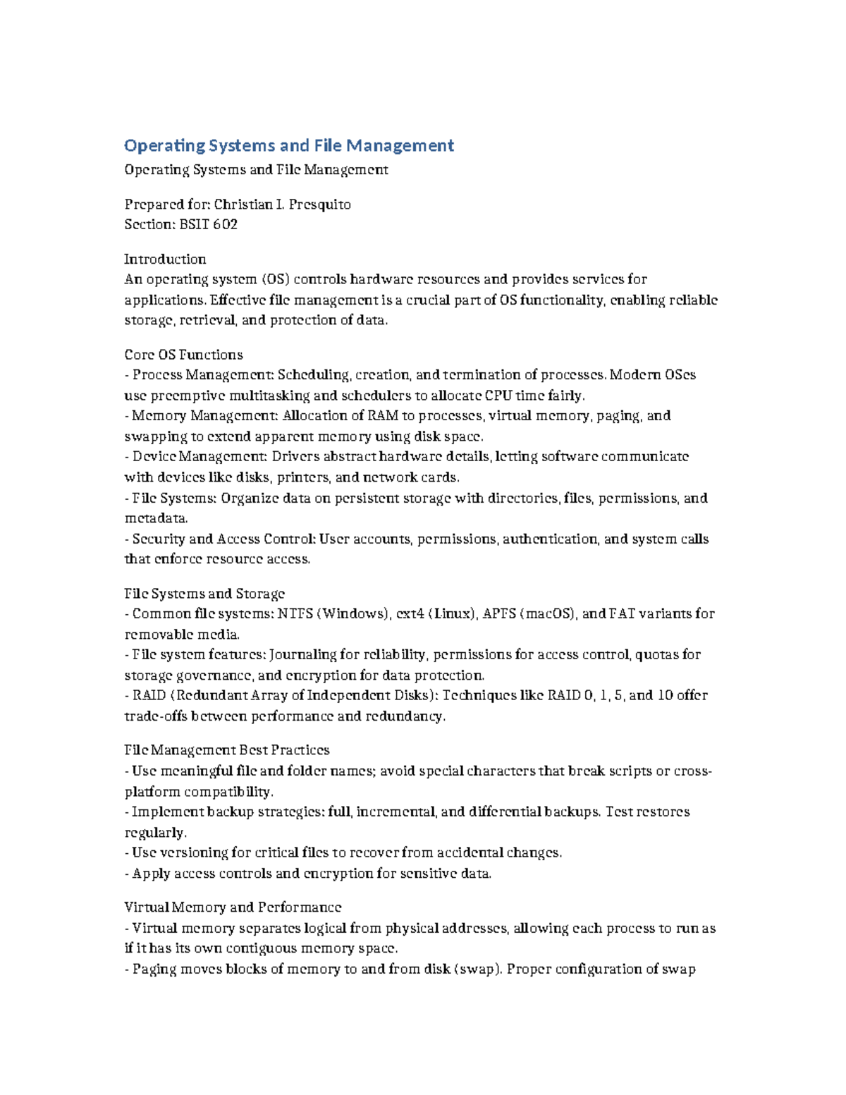 BSIT 602: Operating Systems & File Management Overview - Studocu