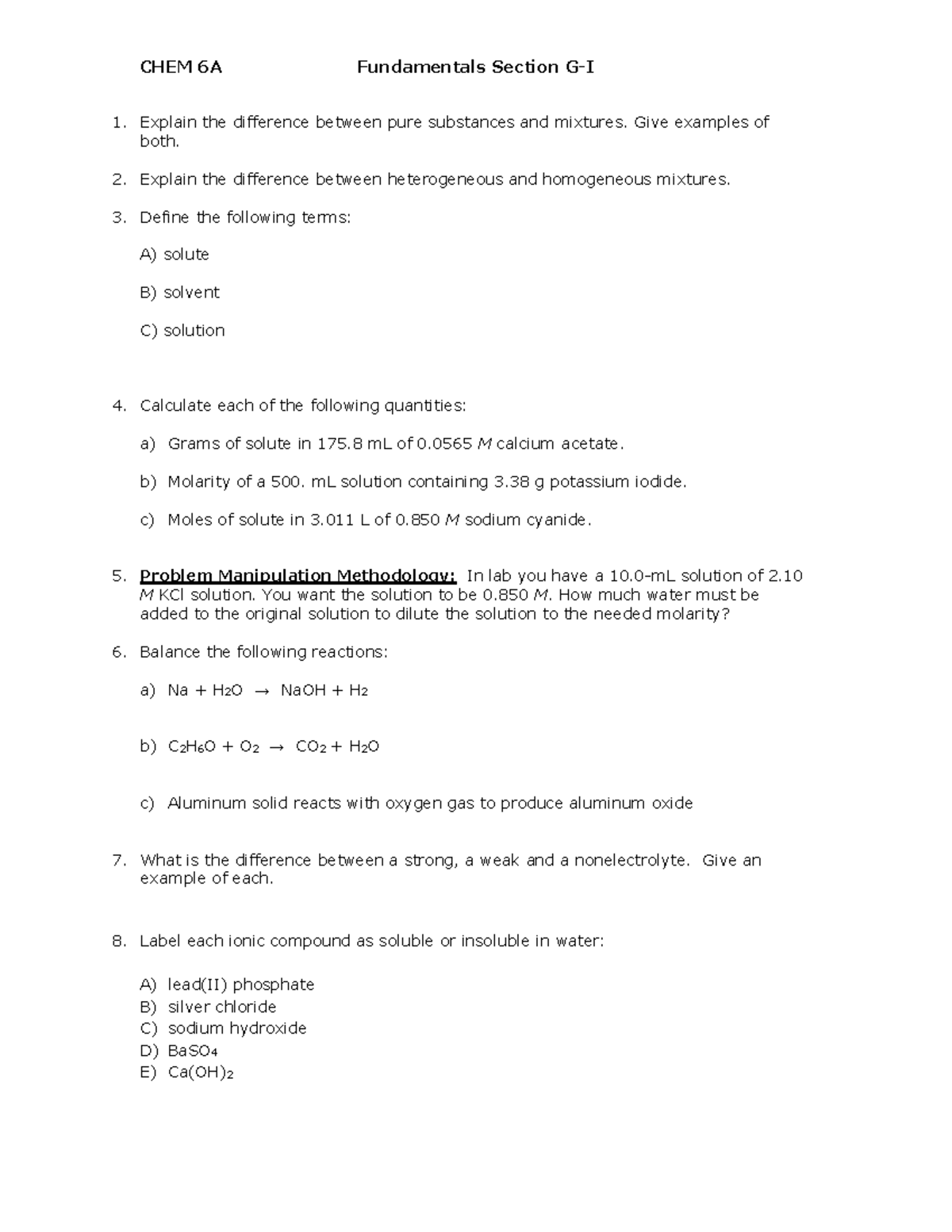 CHEM 6A Fundamentals Section G-I Discussion Notes - Studocu