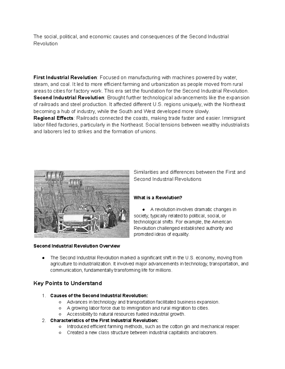 US History Notes: Causes & Effects of the Second Industrial Rev. - Studocu