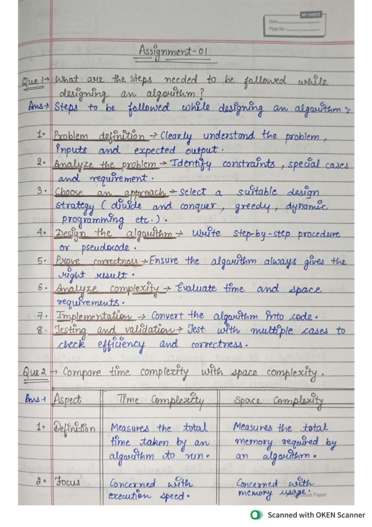 Algorithm Design and Complexity Analysis: MYCHOICE Notes - Studocu