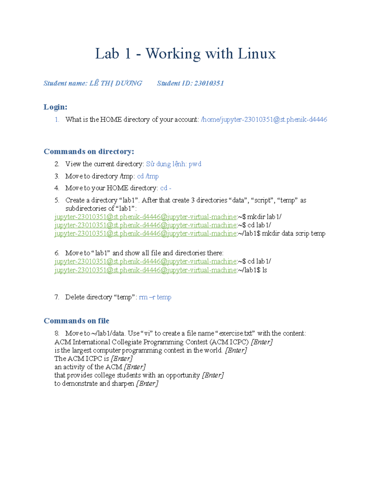 Lab1 - Working with Linux (CS101) - Commands & File Management - Studocu
