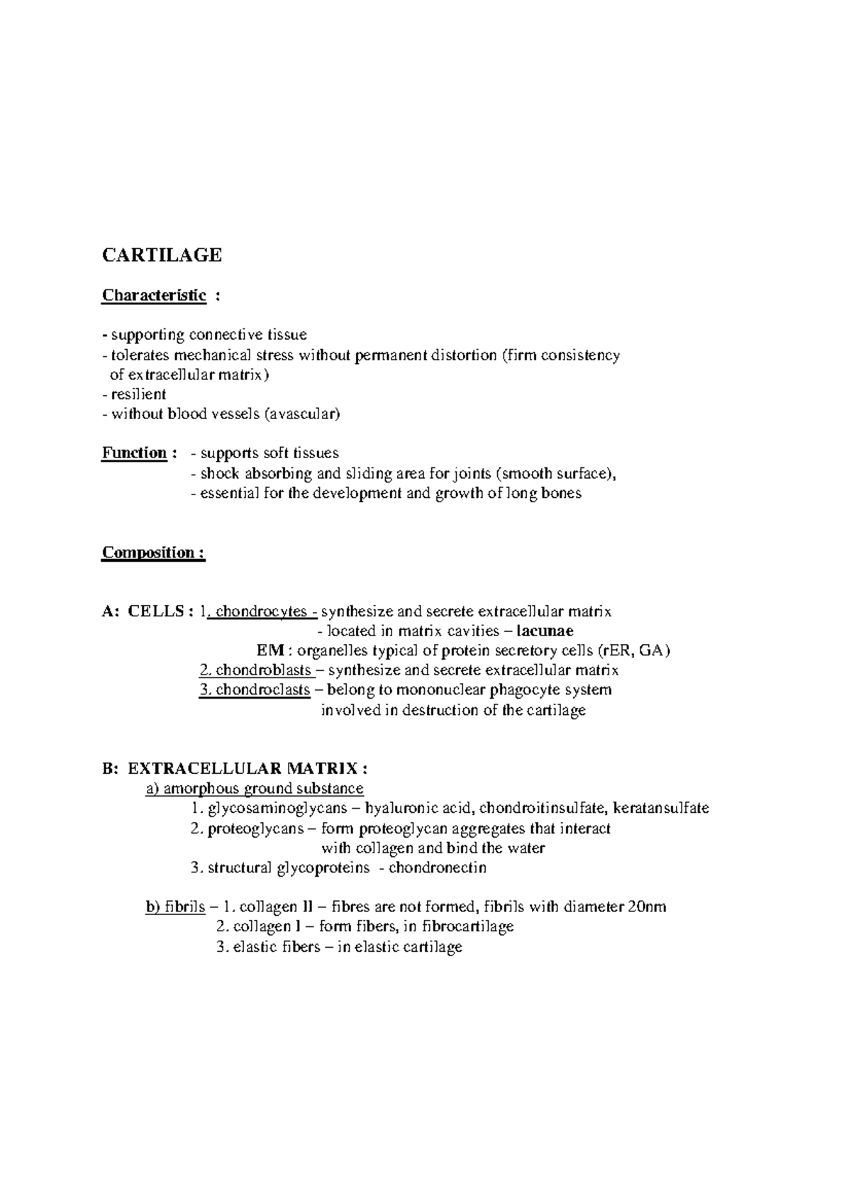 Cartilage Study Notes for Foreign Students - Histology Course - Studocu