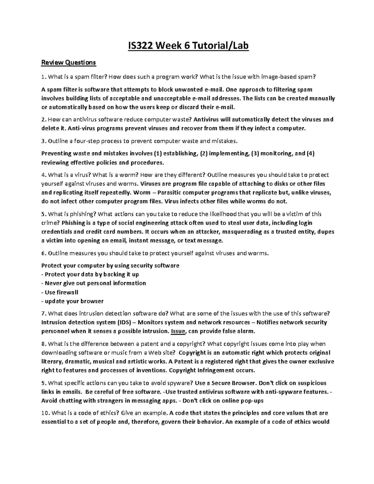 IS322 Week 6 Tutorial and Lab Review Questions & Solutions - Studocu