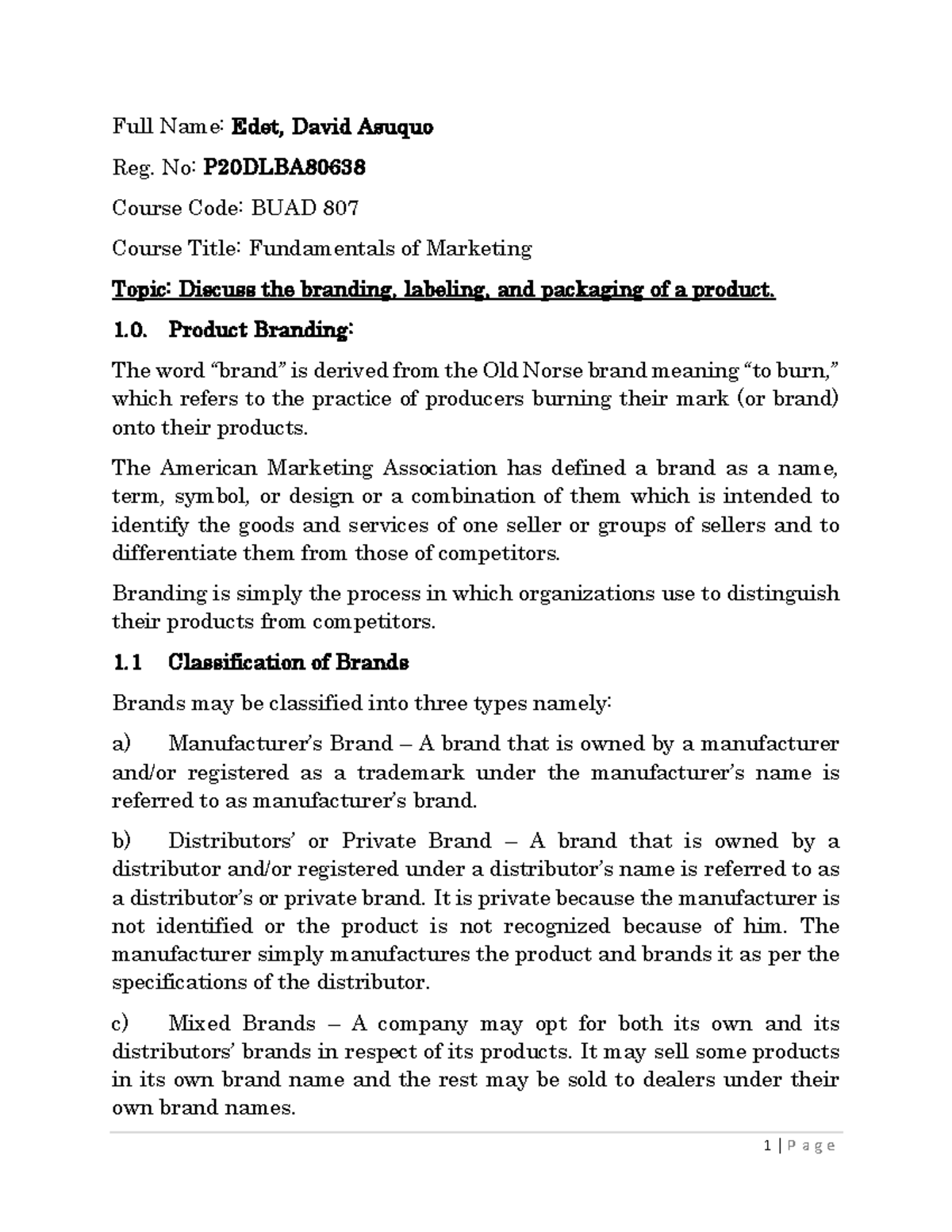 BUAD 807 Assignment: Branding, Labeling, and Packaging Analysis - Studocu