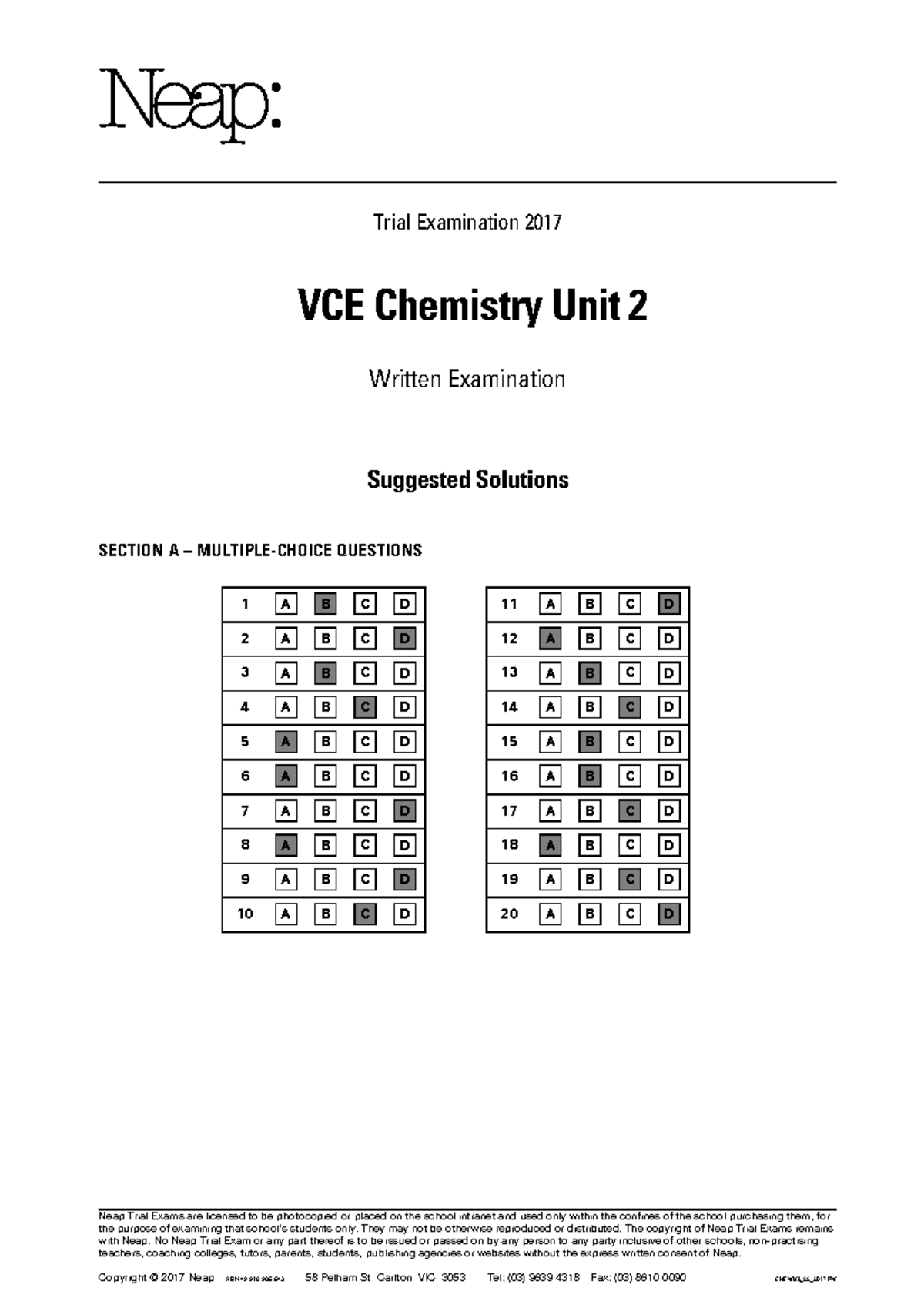 VCE Chemistry Unit 2 Trial Exam 2017 Suggested Solutions - Studocu