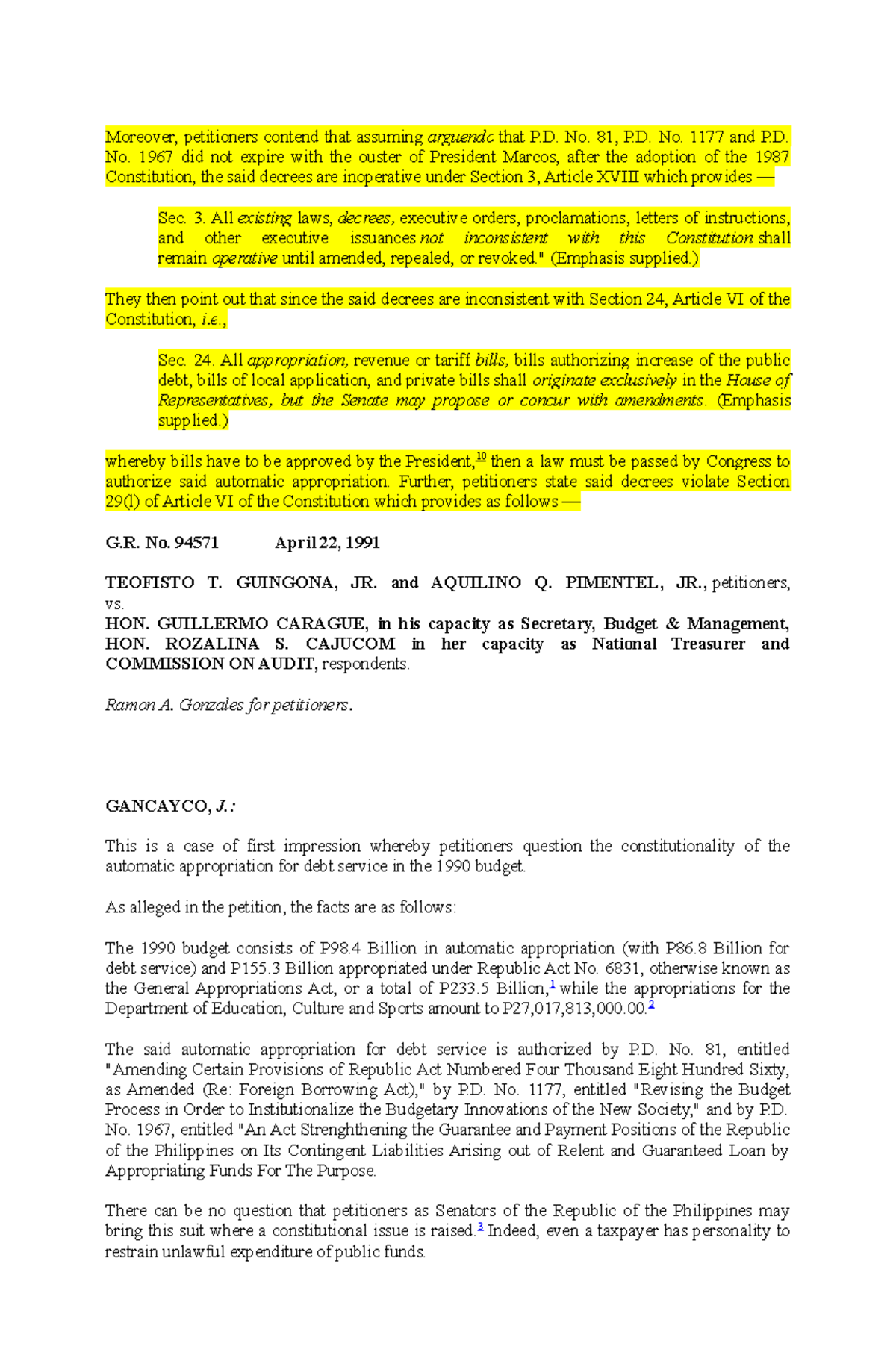 Guingona vs Carague: Analysis of Constitutional Appropriations Case ...