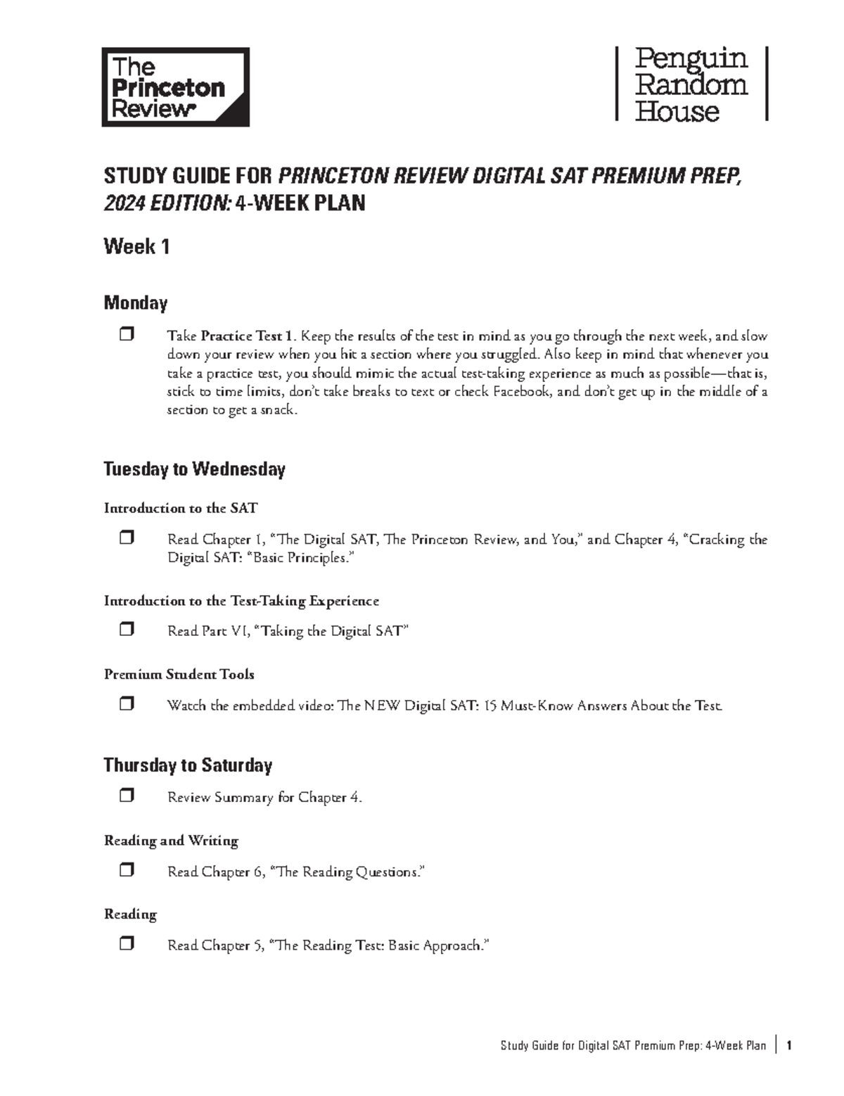 SAT Premium Prep 2024 Study Guide 4-week - STUDY GUIDE FOR PRINCETON ...