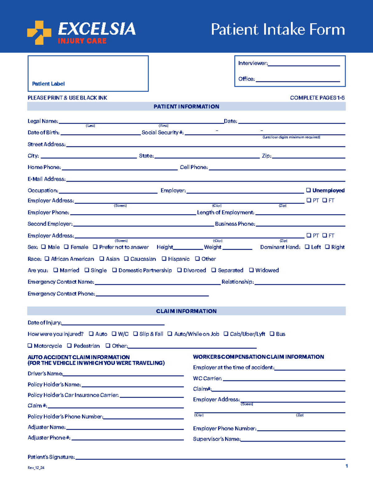 Excelsia Injury Care Patient Intake & Consent Forms - Studocu