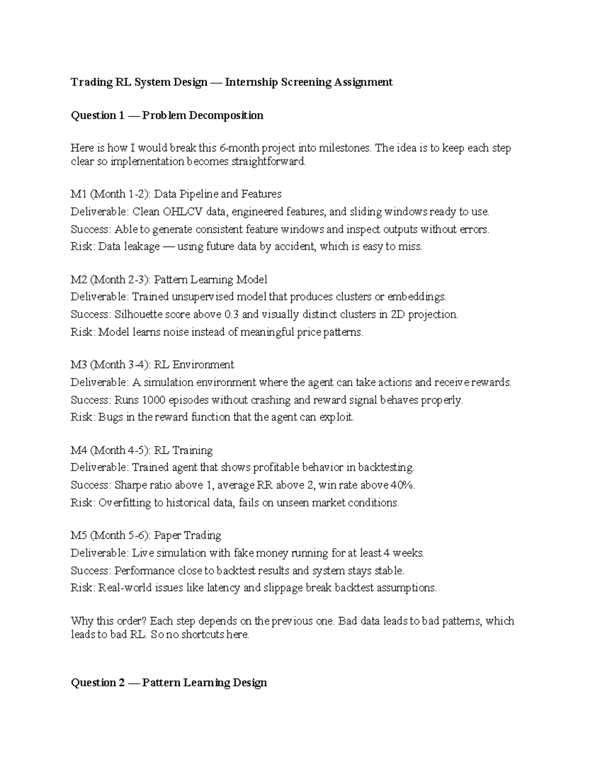 Trading RL System Design Internship Screening: Problem Decomposition ...