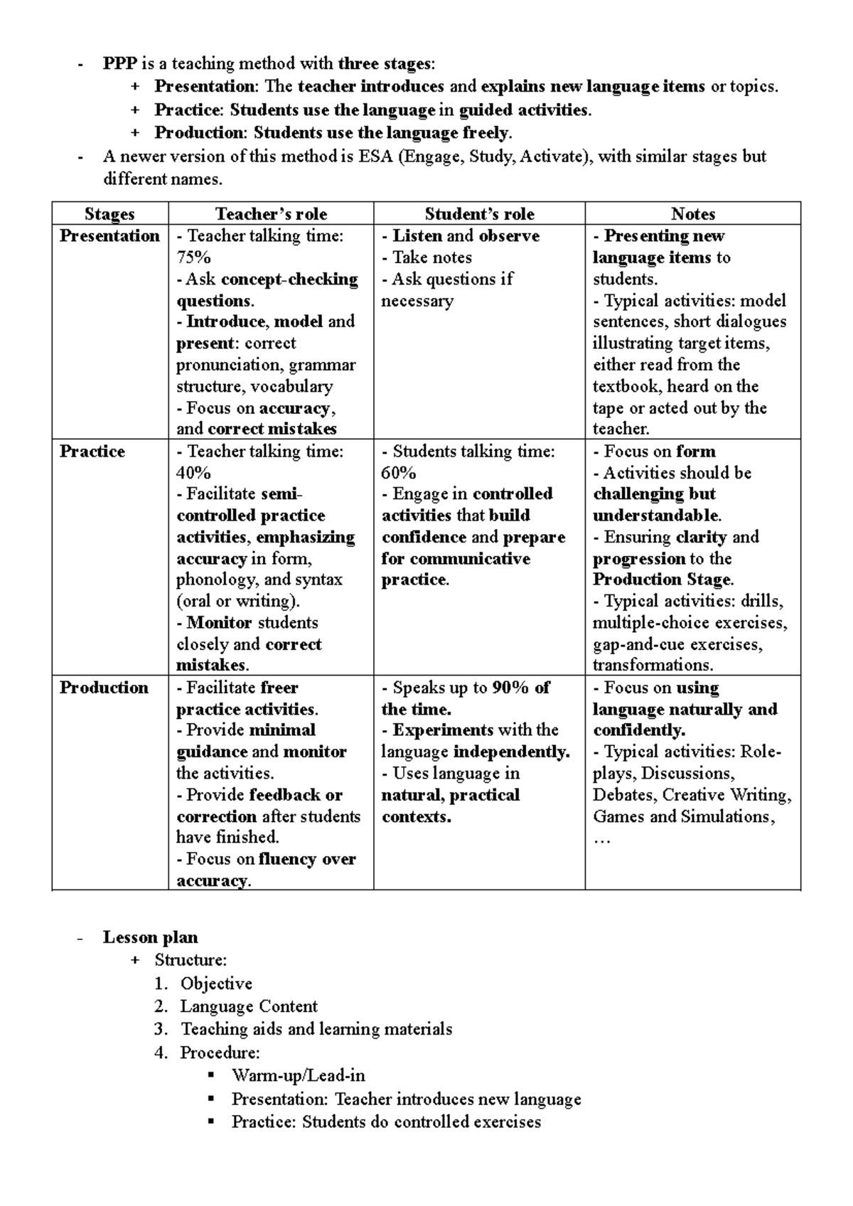 Teaching Method Stages: Presentation, Practice, Production - Handout ...